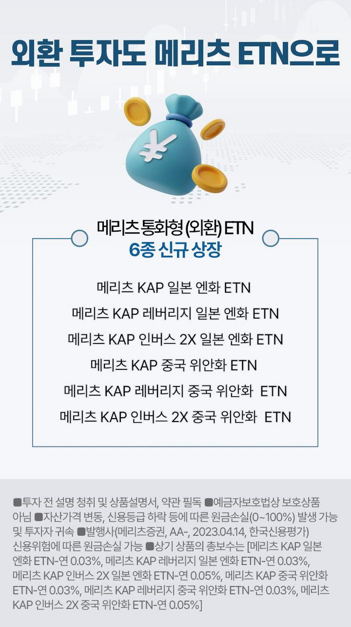 메리츠증권, 엔·위안화에 투자하는 ETN 6종목 상장