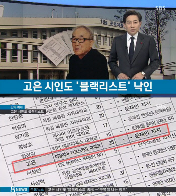 SBS8뉴스,문화계 블랙리스트 단독입수 보도.고은 "구역질나는 정부"