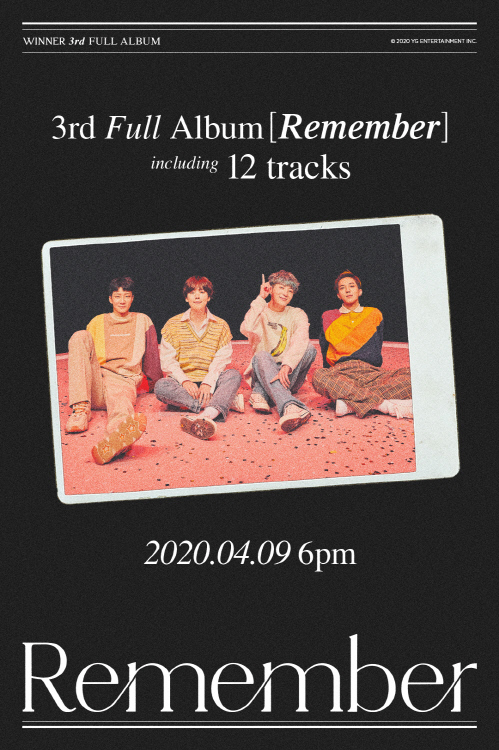 위너, 정규앨범 'Remember' 4월 9일 발매 확정…12곡 수록