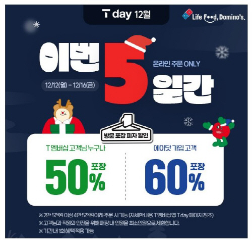 도미노피자, 최대 60% 할인 ‘SKT T day’ 진행